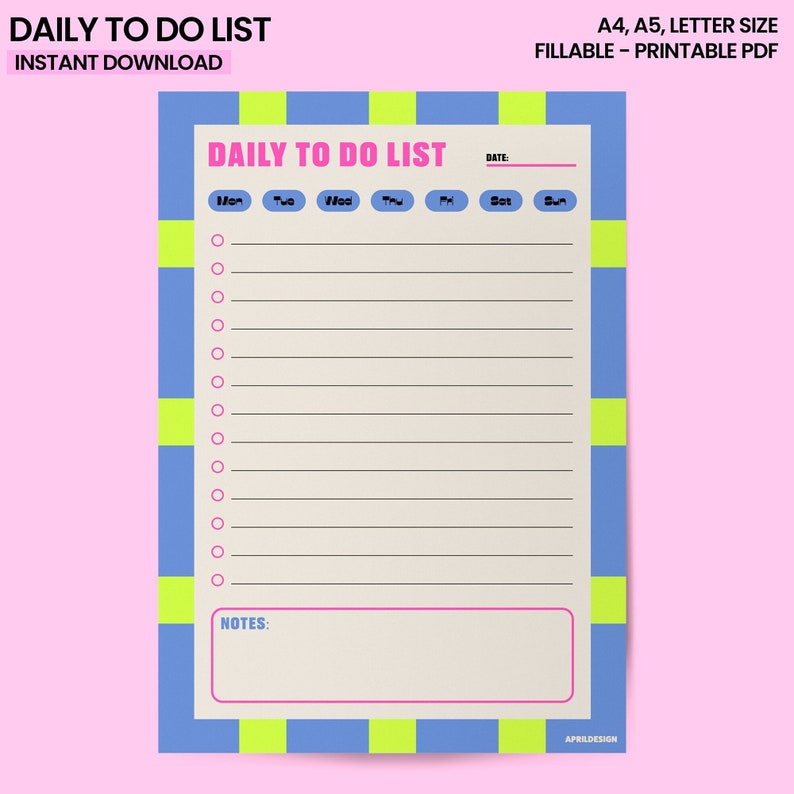 Daily to Do List Printable, Daily Task List, Instant Download PDF ...