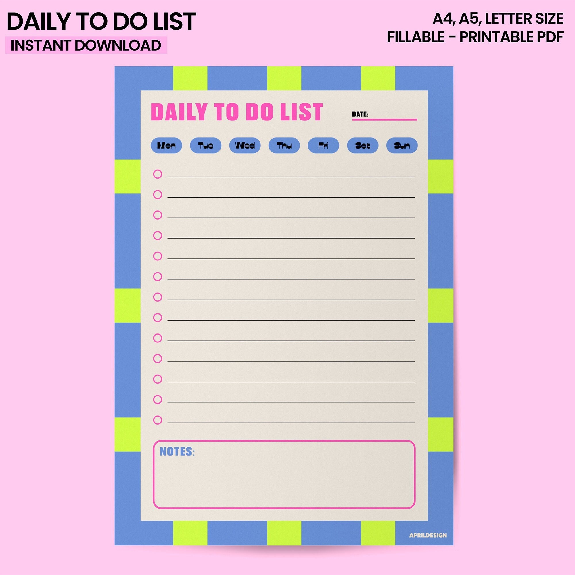 Daily to Do List Printable, Daily Task List, Instant Download PDF ...