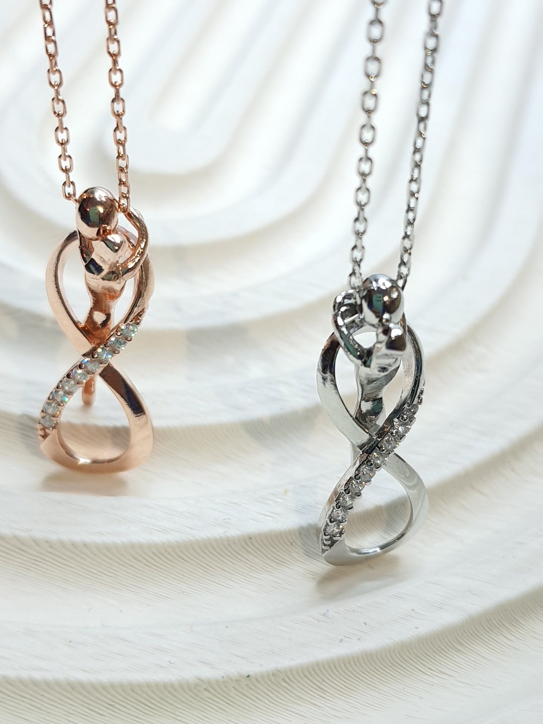 Couple Hugging Pendant Necklace, Silver Infinity Necklace, Friendship ...