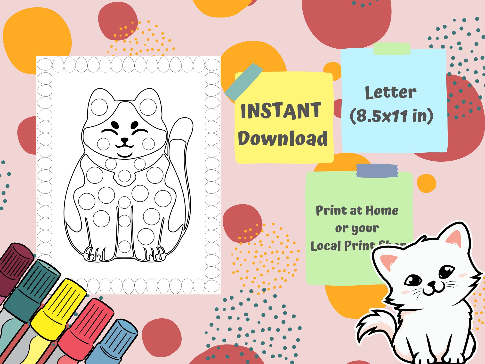 Cat Dot Marker Pages for Kids, Dot to Dot Coloring Pages, Funny Cats ...