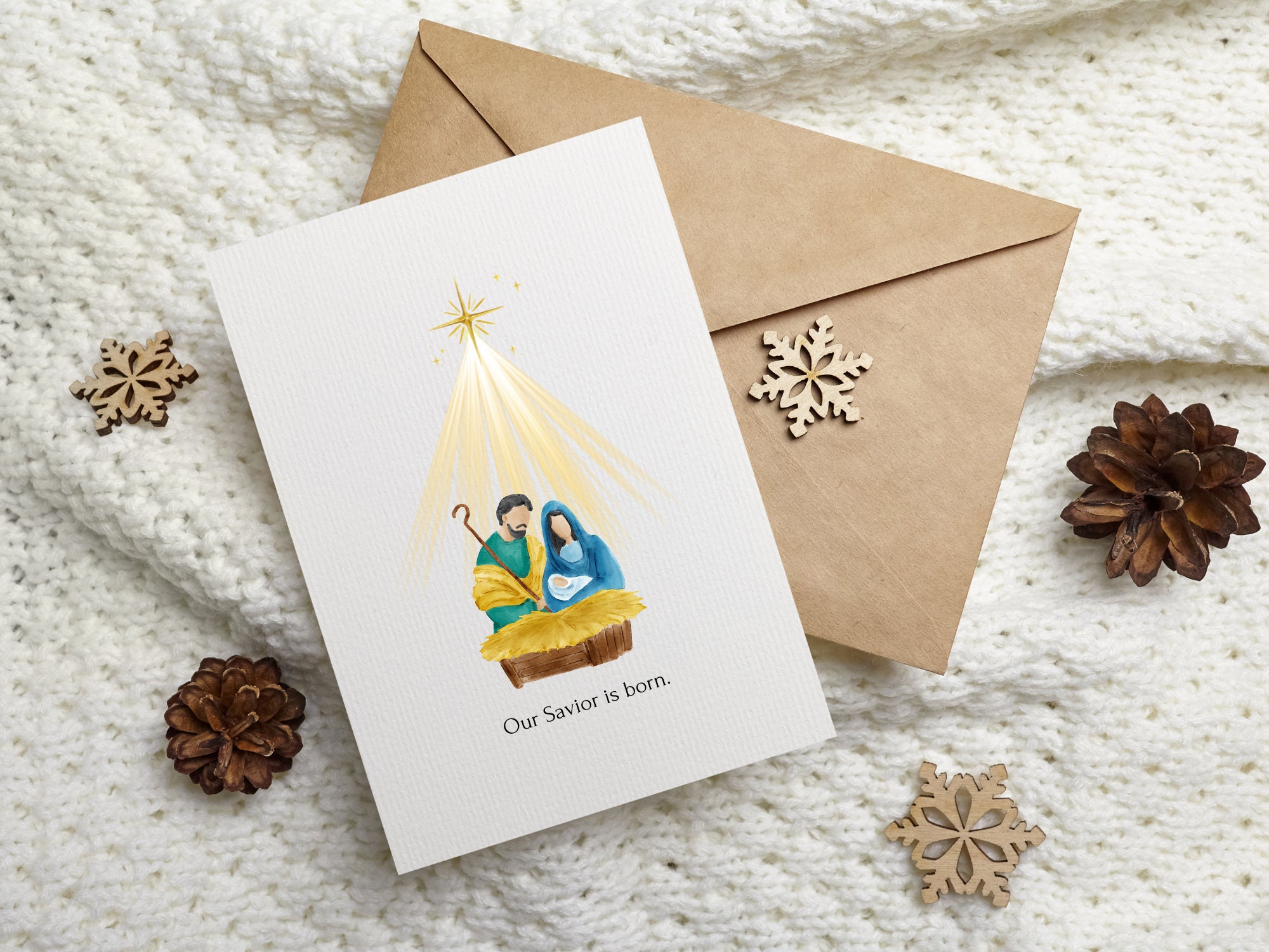 Printable Watercolor Nativity Christmas Card, Holy Family Christmas ...