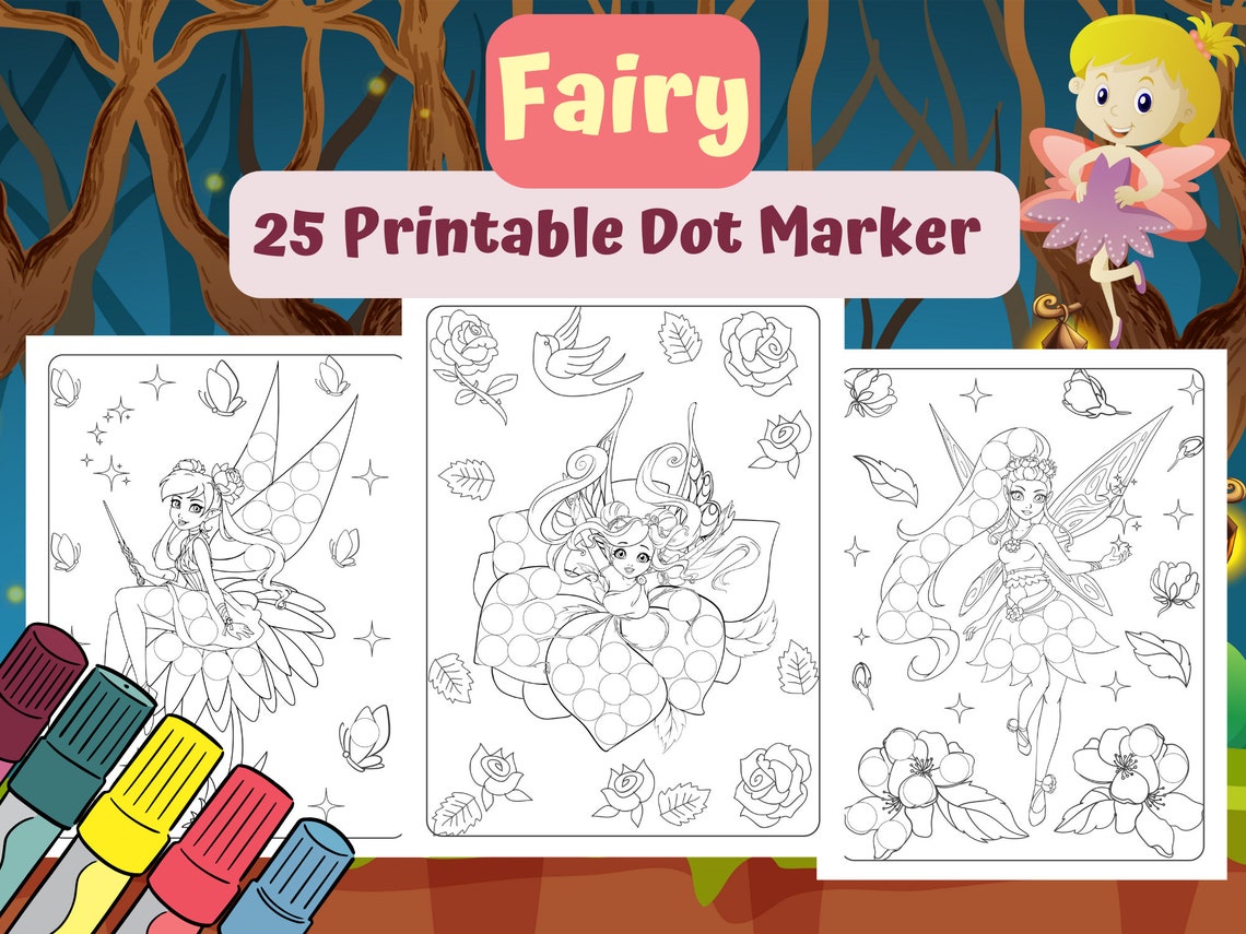 Fairy Dot Marker Pages for Kids, Dot to Dot Coloring Pages, Magical ...