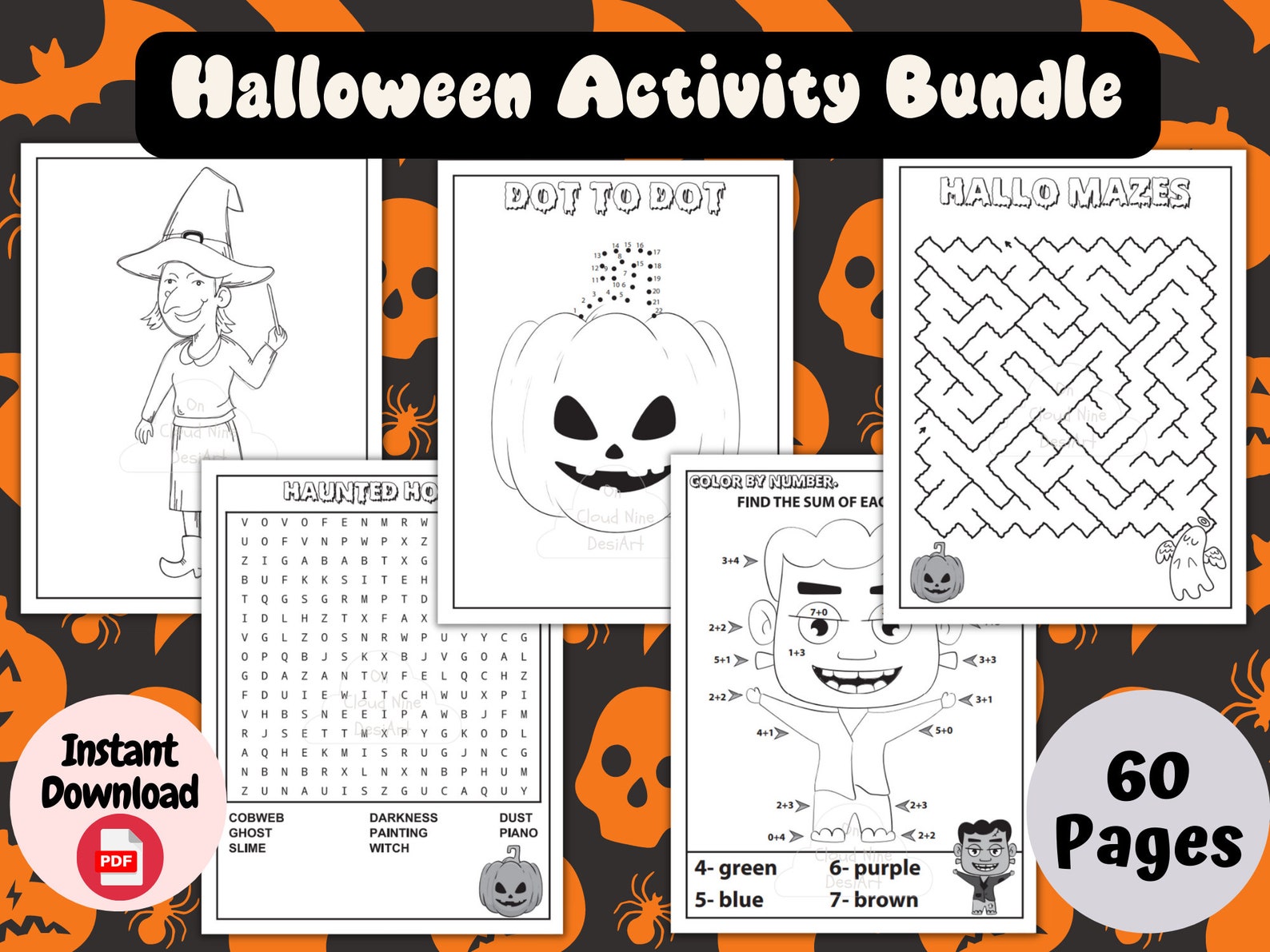 Halloween Activity Book Bundle Sheets, Halloween Indoor Fun Games for ...
