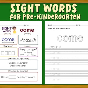 80 Printable Dolch Sight Words for Pre-kindergarten, Pre-primer Sight ...