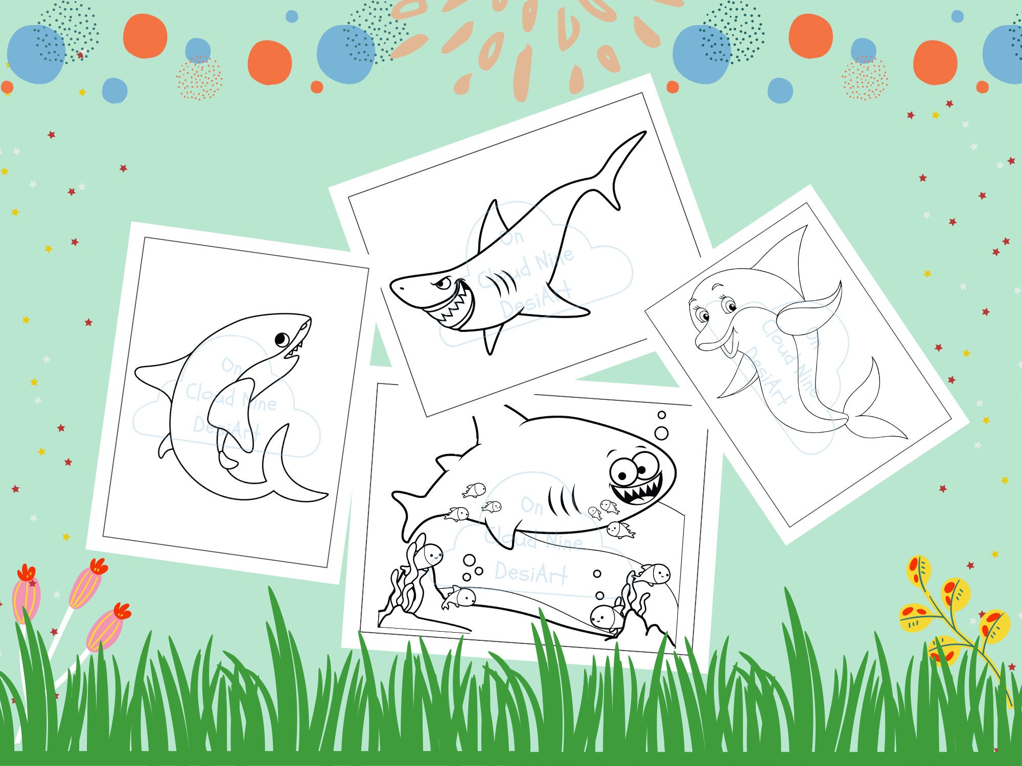 Sharks Coloring Pages, Cute Sharks Coloring Book for Kids, Sharks ...