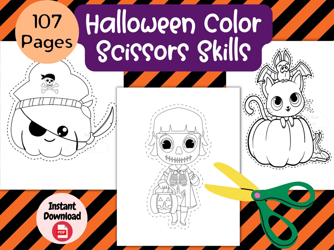 Halloween Scissors Activity Coloring Pages, Halloween Coloring Sheets ...