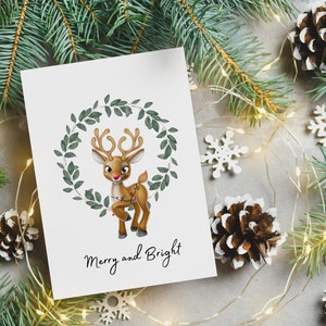 Christmas Card Printable, Merry and Bright Christmas Card, Watercolor ...