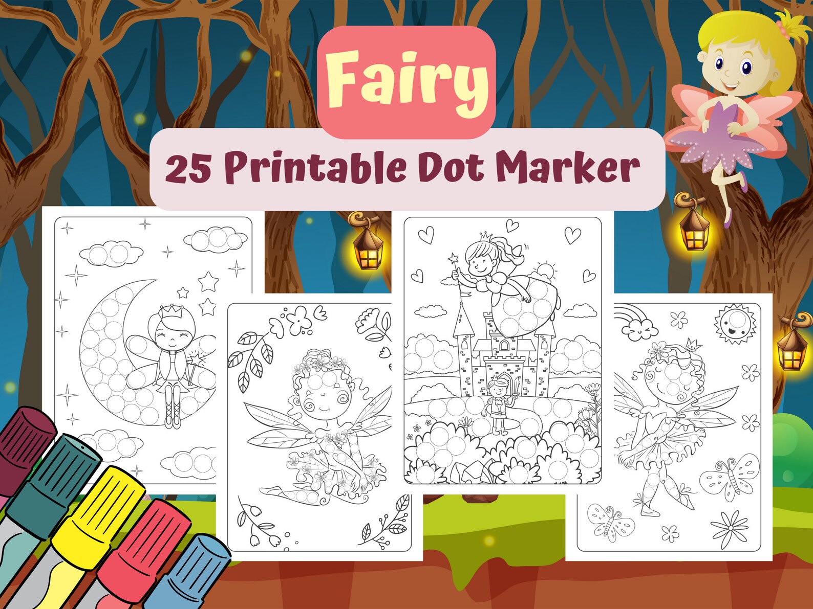 Fairy Dot Marker Pages for Kids, Dot to Dot Coloring Pages, Magical ...
