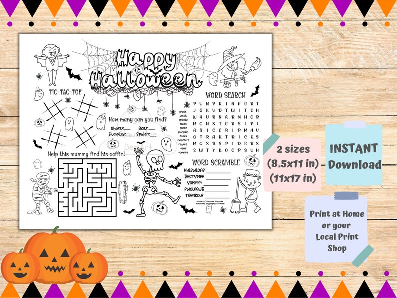 Halloween Placemat Kids Halloween Placemat Printable - Etsy