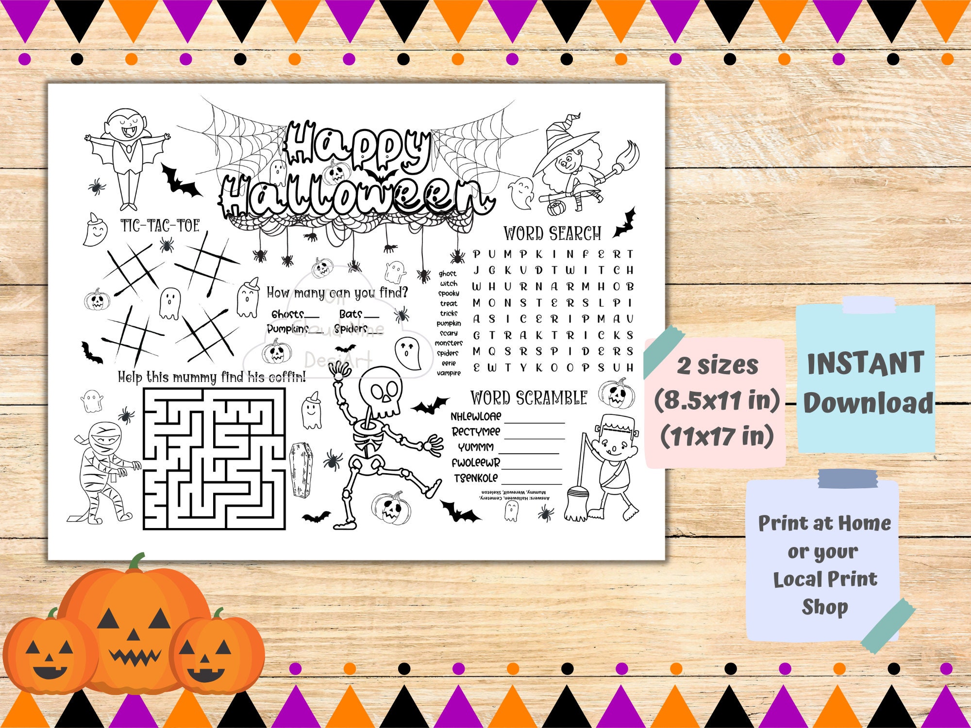Halloween Placemat Kids Halloween Placemat Printable - Etsy