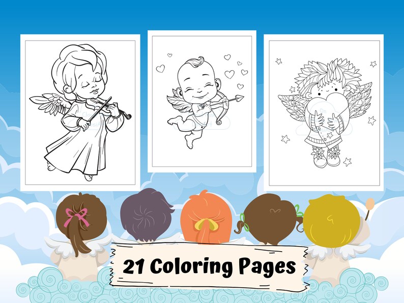 Angel Coloring Pages, Cute Angels Coloring Book for Kids, Angels ...