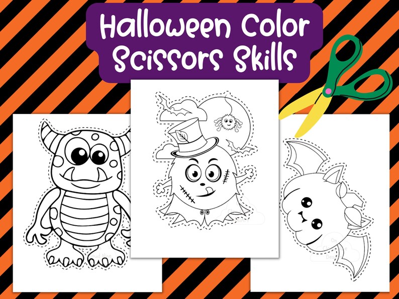 Halloween Scissors Activity Coloring Pages, Halloween Coloring Sheets ...