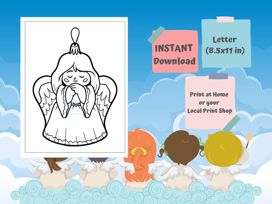 Angel Coloring Pages, Cute Angels Coloring Book for Kids, Angels ...