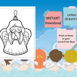 Angel Coloring Pages, Cute Angels Coloring Book for Kids, Angels ...