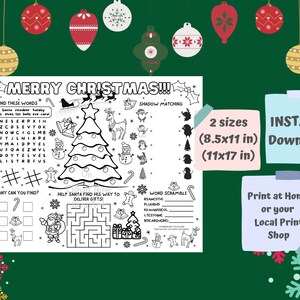 Kids Christmas Activity Printable Placemat, Christmas Coloring Placemat ...