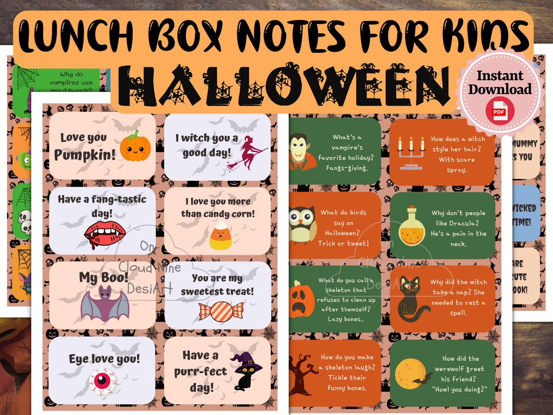 Lunch Box Notes Jokes Halloween for Kids, Halloween Jokes for Kids ...
