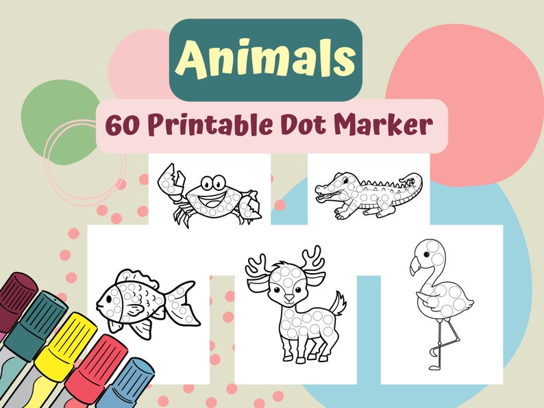 Printable Animal Dot Marker Pages for Kids, Dot to Dot Animal Coloring ...