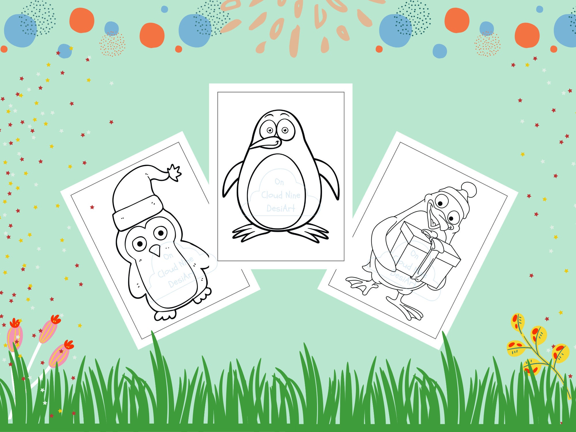 Penguin Coloring Pages, Cute Penguins Coloring Book for Kids, Adorable ...