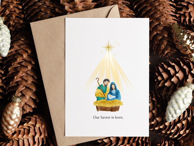 Printable Watercolor Nativity Christmas Card, Holy Family Christmas ...