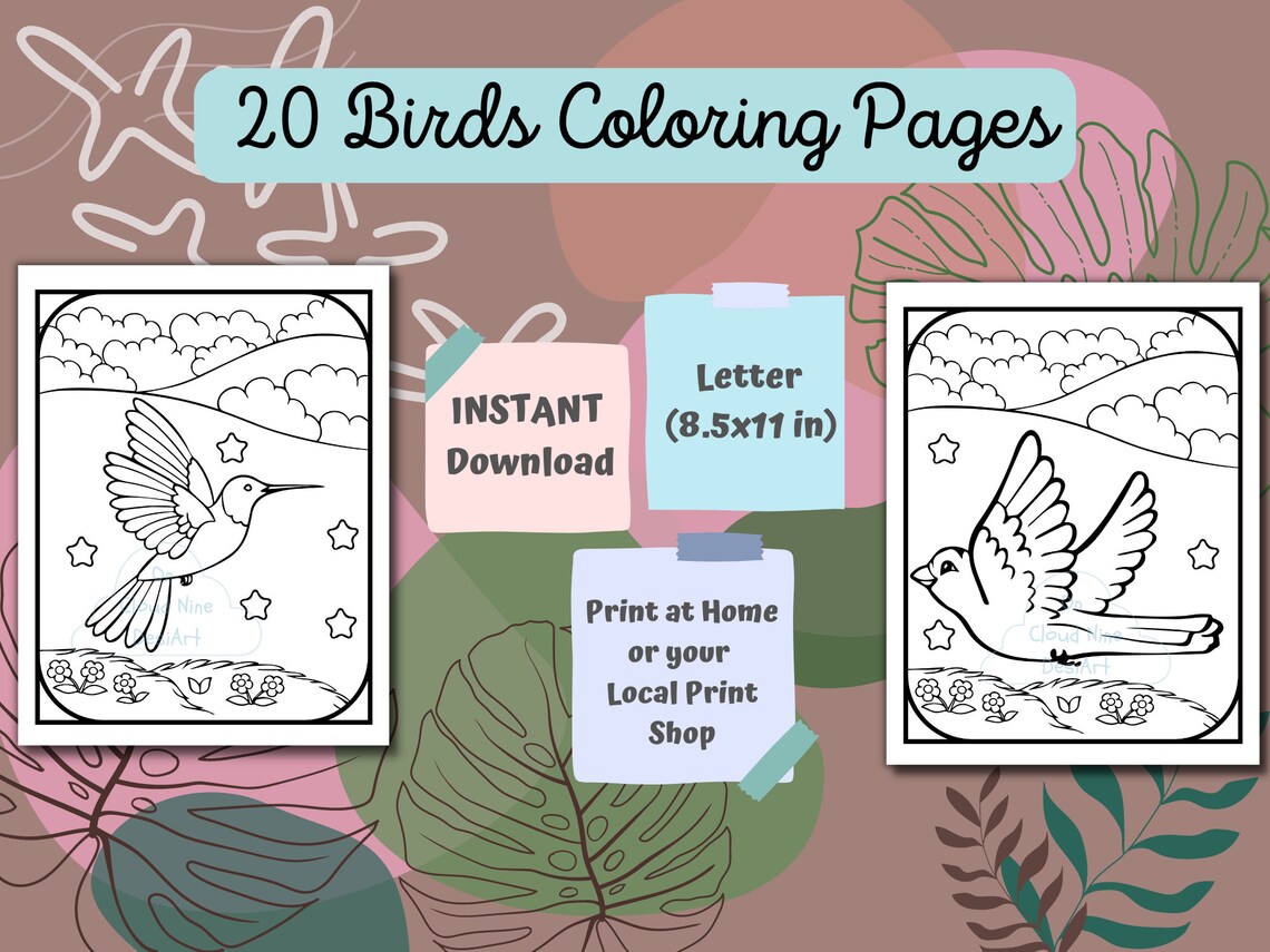 Birds Printable Coloring Pages, Birds Coloring Book Kids Bird, Bird ...