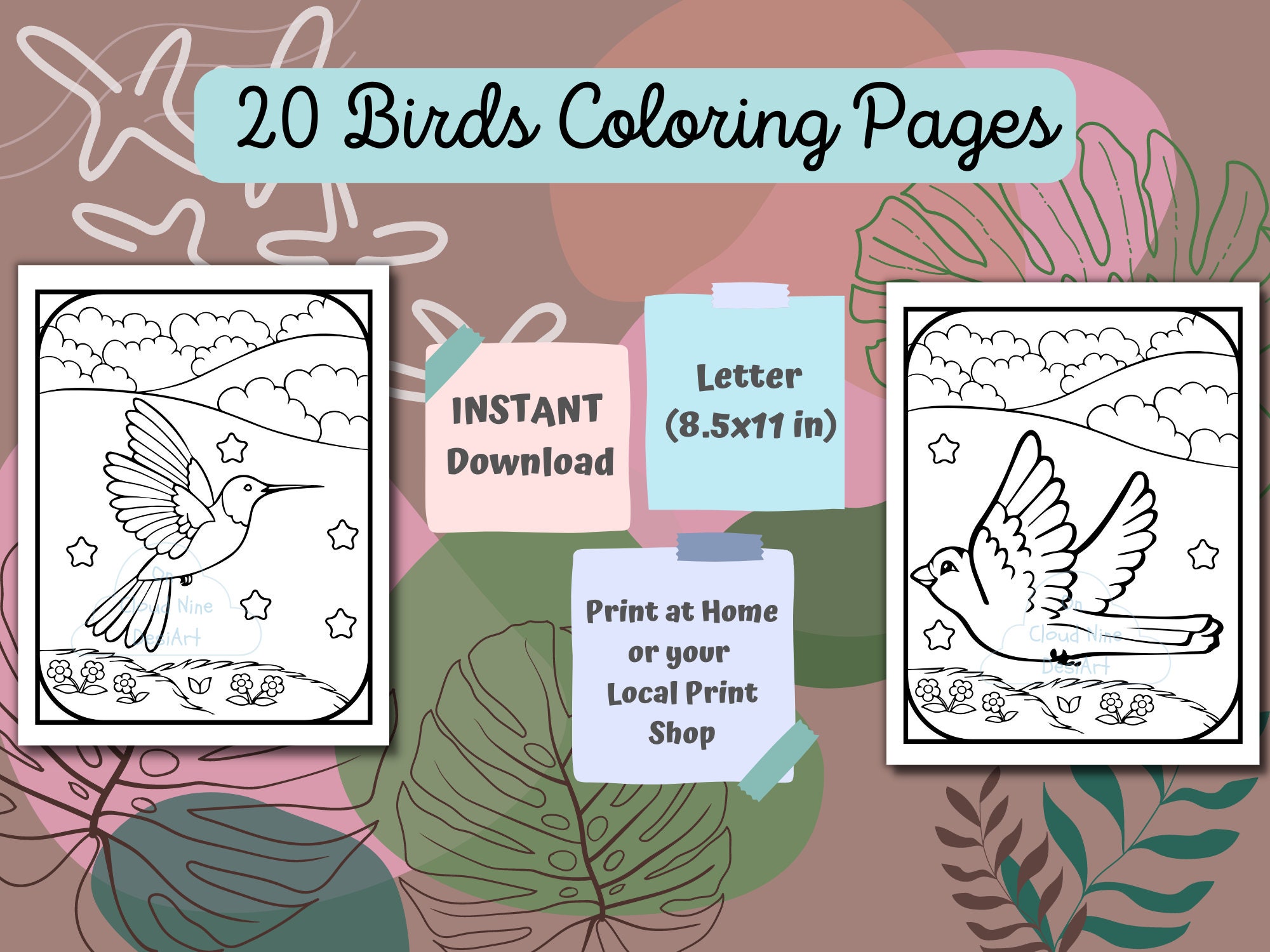 Birds Printable Coloring Pages, Birds Coloring Book Kids Bird, Bird ...
