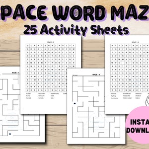 Space Word Search Activity Sheets for Kids, Maze Pages, Space Mazes ...