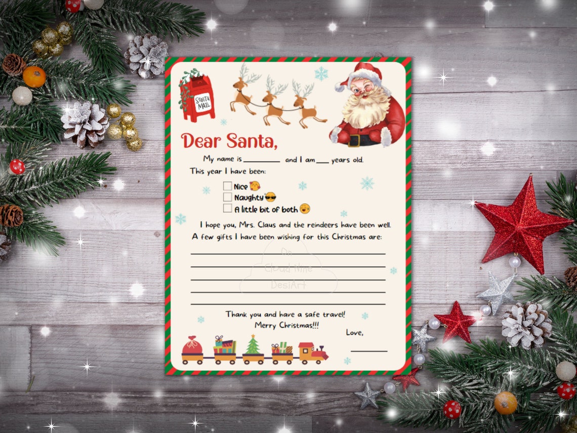 Letter to Santa Printable, Kids Christmas Wish List, Dear Santa Wish ...