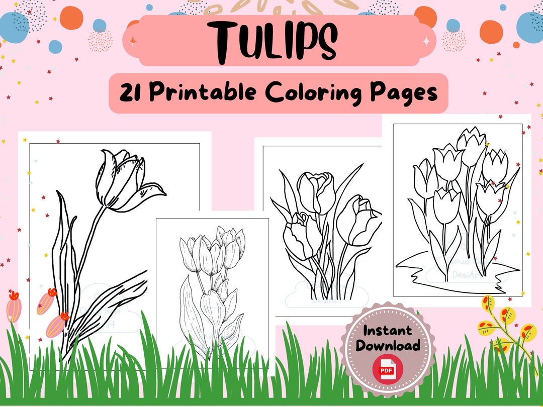 Flower Coloring Pages, Beautiful Tulips Coloring Book for Kids, Teens ...