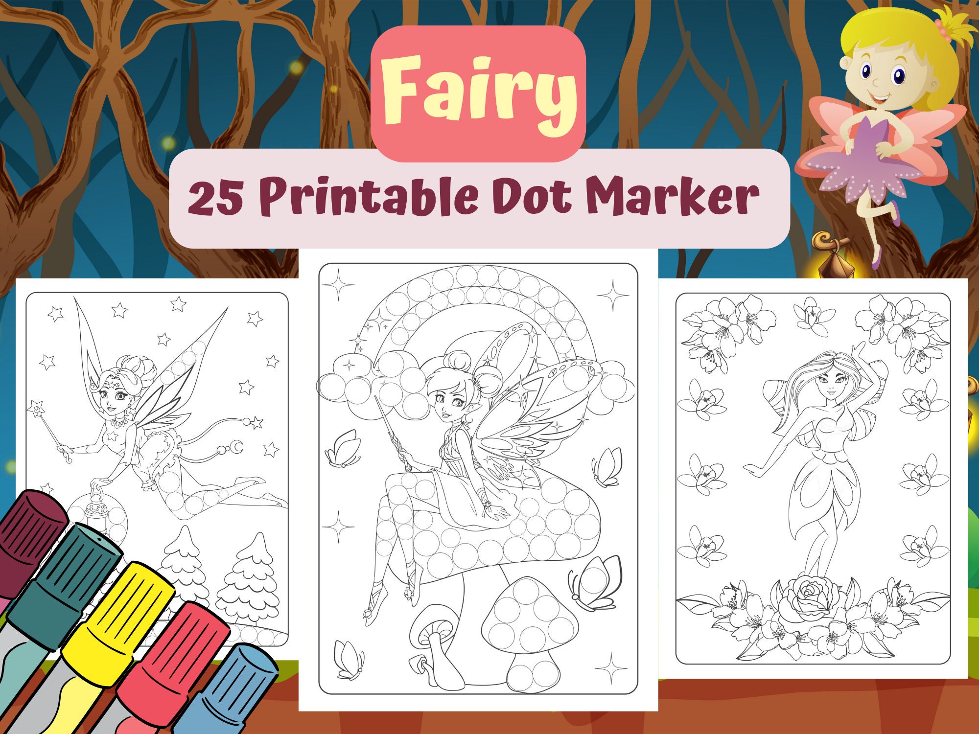 Fairy Dot Marker Pages for Kids, Dot to Dot Coloring Pages, Magical ...