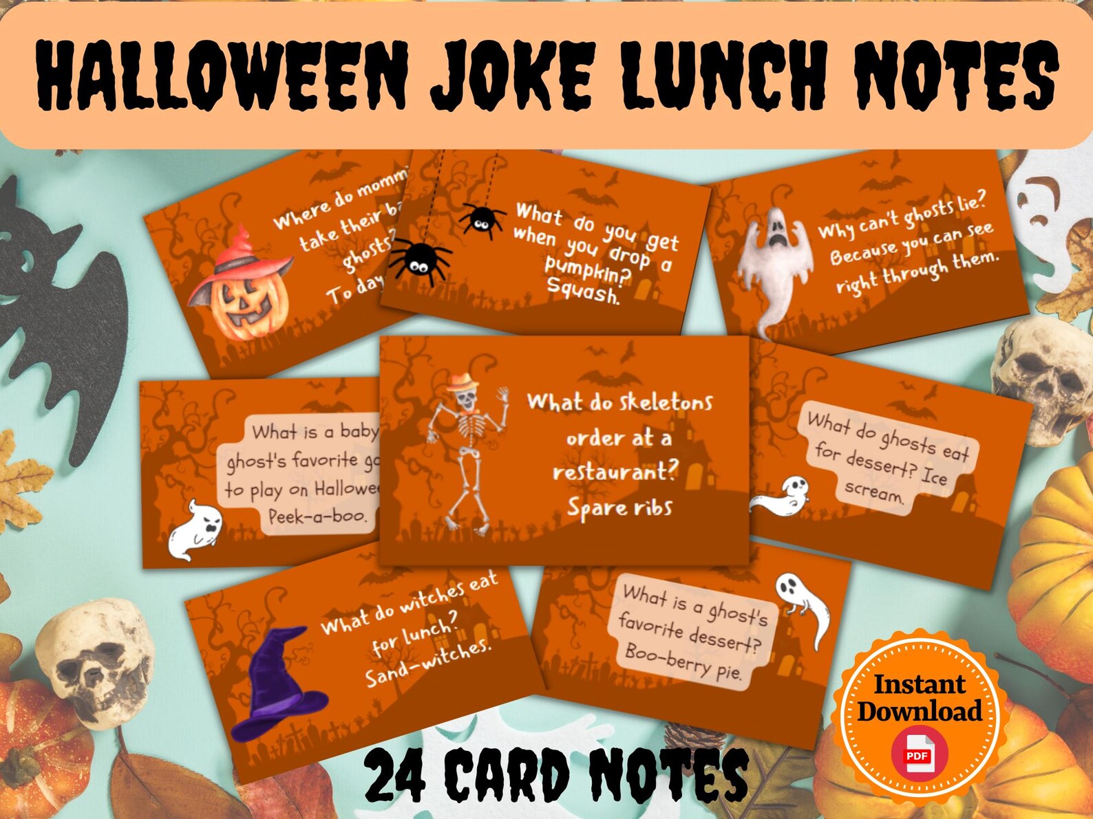 Halloween Lunchbox Notes for Kids, Printable Halloween Lunchbox Jokes ...