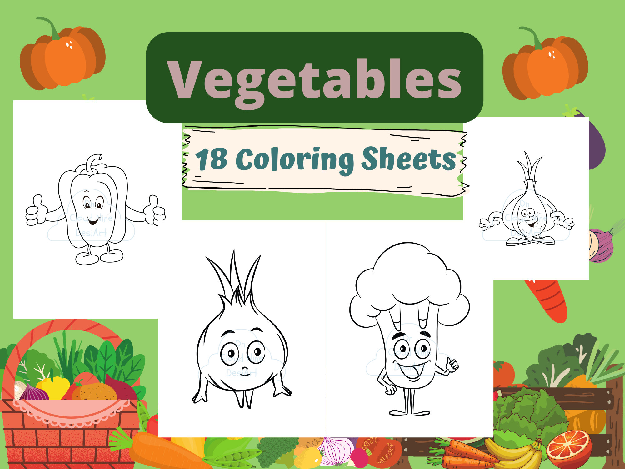 Vegetable Coloring Pages, Vegetable Coloring Book for Kids, Veggie ...