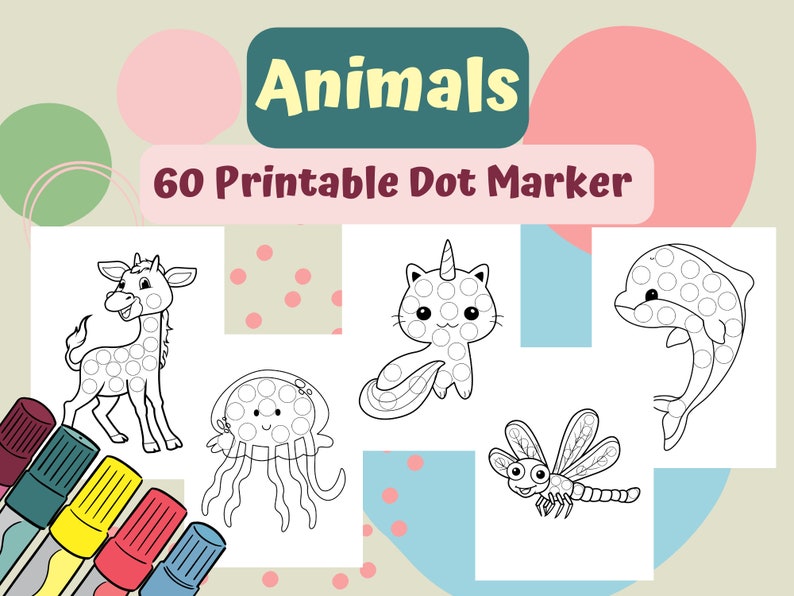 Printable Animal Dot Marker Pages for Kids, Dot to Dot Animal Coloring ...