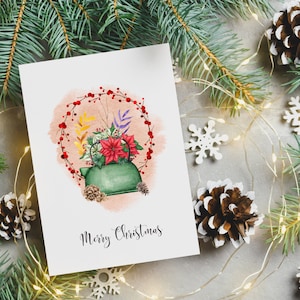 Watercolor Printable Christmas Card, Holiday Christmas Greeting Card ...