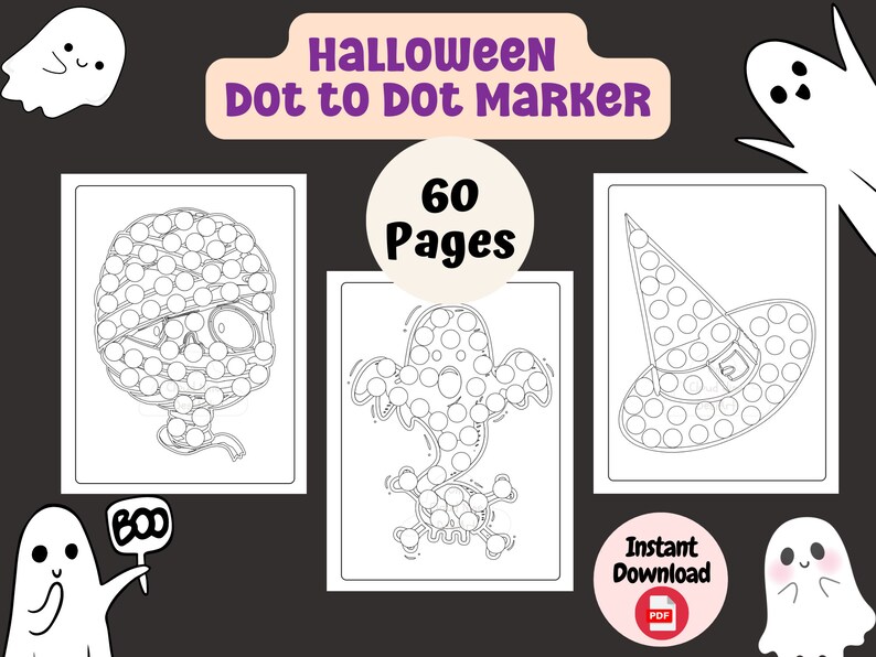 Halloween Dot Marker Printable, Halloween Dot to Dot Coloring Pages for ...