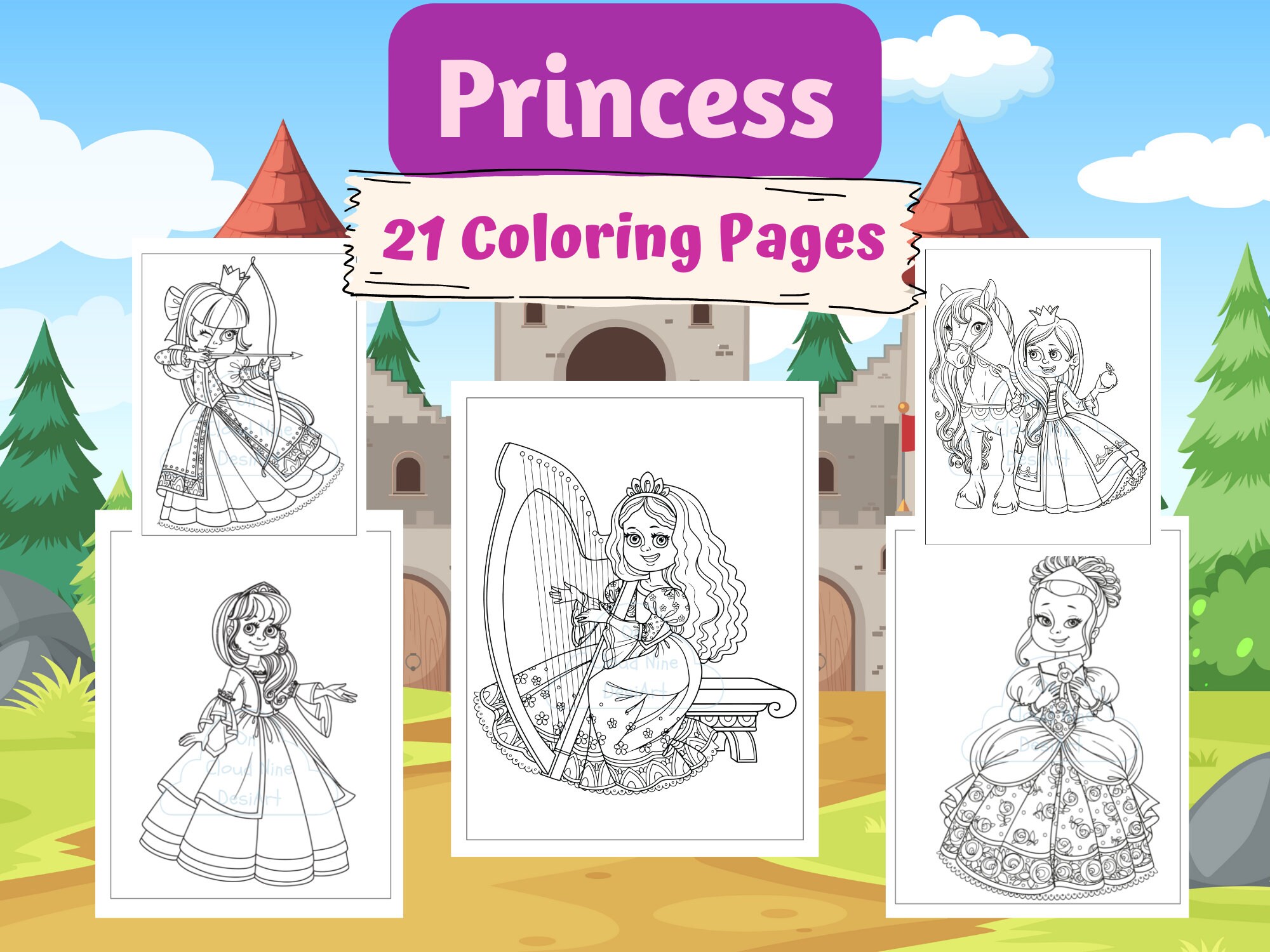Princess Coloring Pages, Princess Coloring Book for Girls, Princess ...
