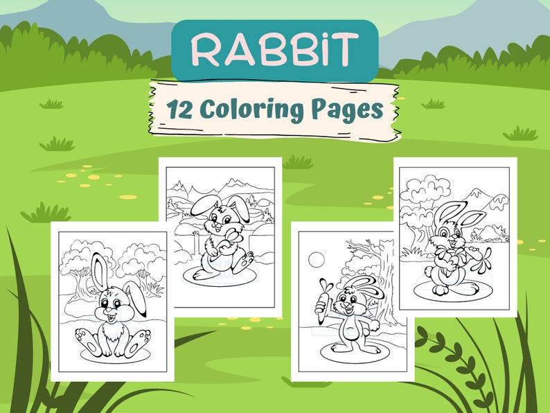 Rabbit Coloring Pages, Bunny Coloring Book for Kids, Rabbit Cute ...