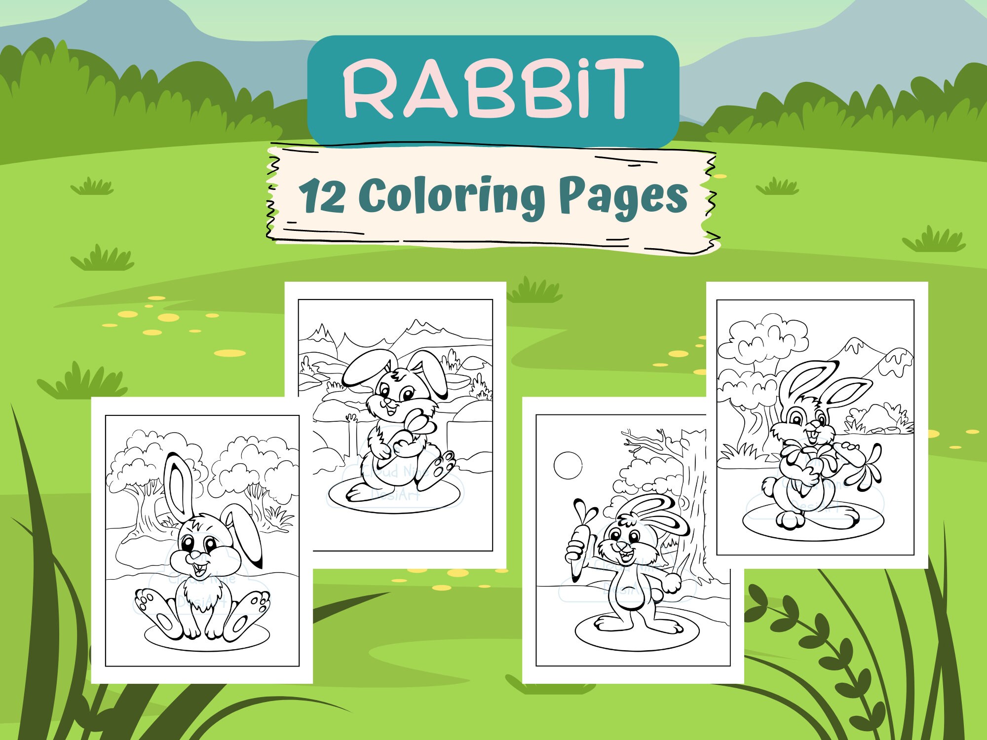 Rabbit Coloring Pages, Bunny Coloring Book for Kids, Rabbit Cute ...