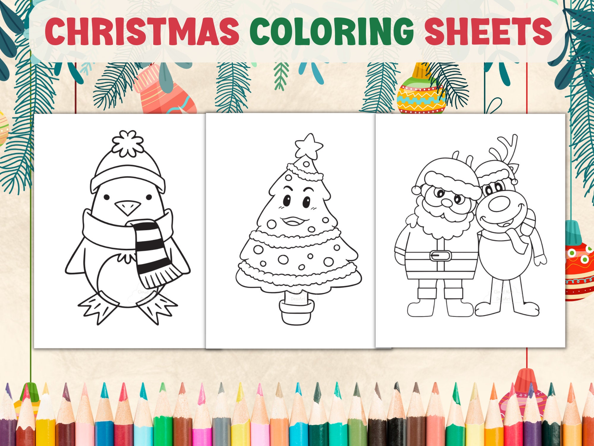 Printable Christmas Coloring Pages for Kids, Holiday Coloring Activity ...