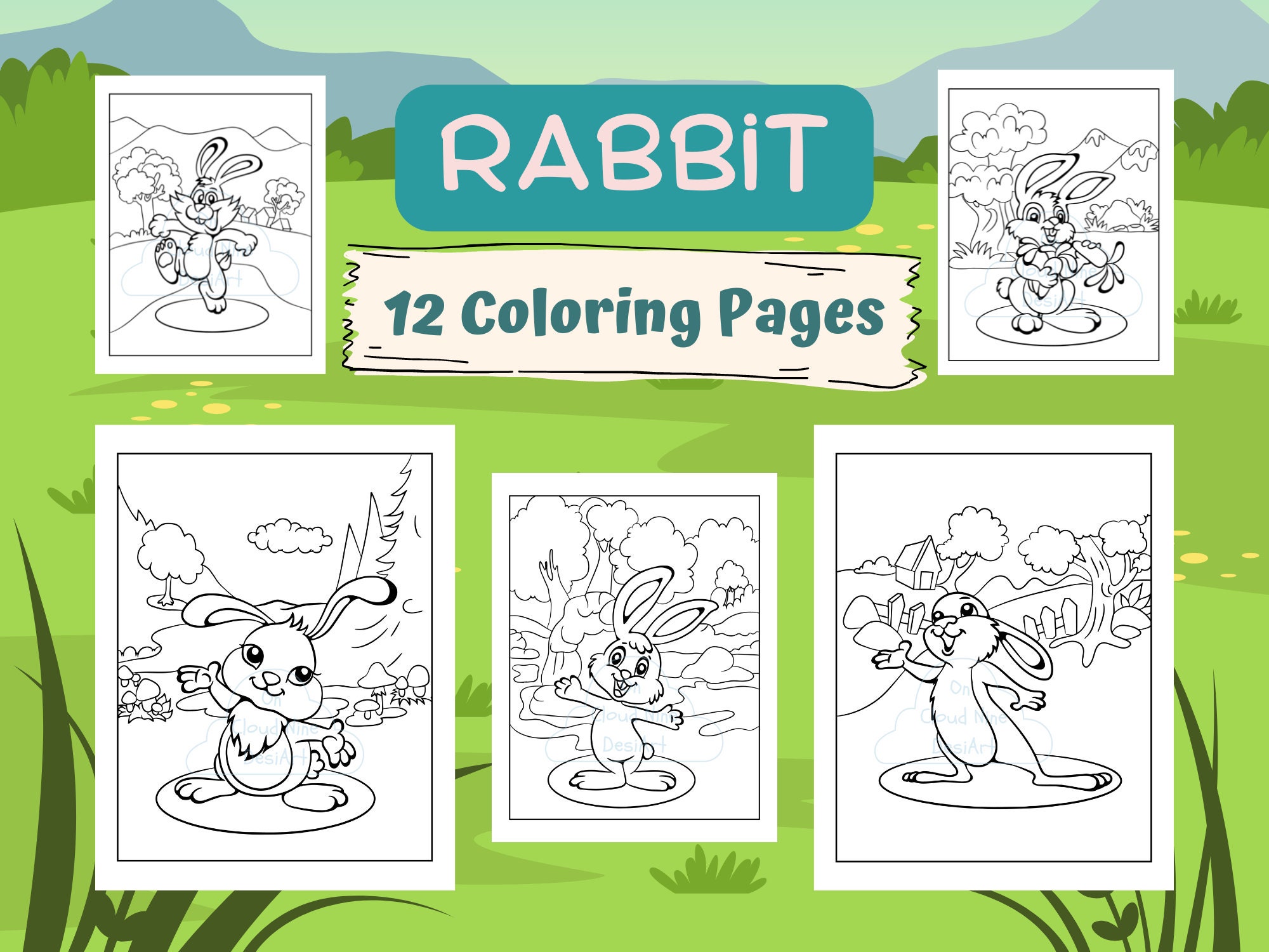 Rabbit Coloring Pages, Bunny Coloring Book for Kids, Rabbit Cute ...
