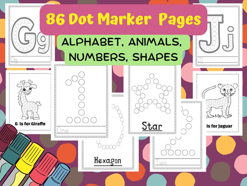 Animals Numbers Shapes Dot Marker Pages for Kids, Dot to Dot Coloring ...