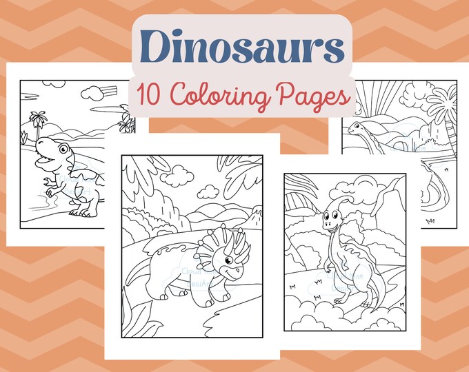 Dinosaur Coloring Pages for Kids, Birthday Party Activity, Printable ...