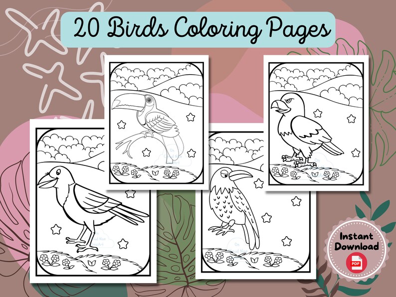 Birds Printable Coloring Pages, Birds Coloring Book Kids Bird, Bird ...
