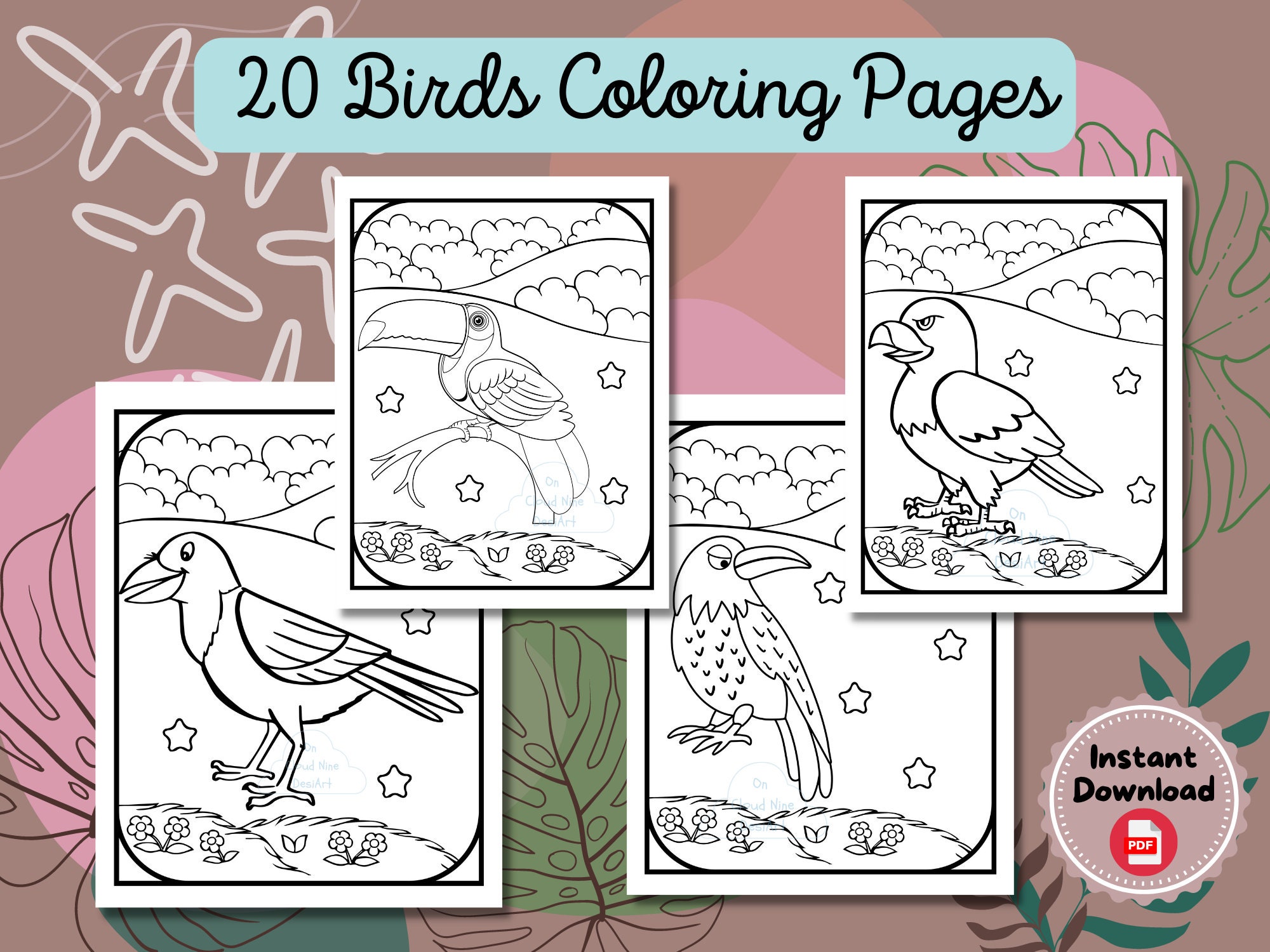 Birds Printable Coloring Pages, Birds Coloring Book Kids Bird, Bird ...