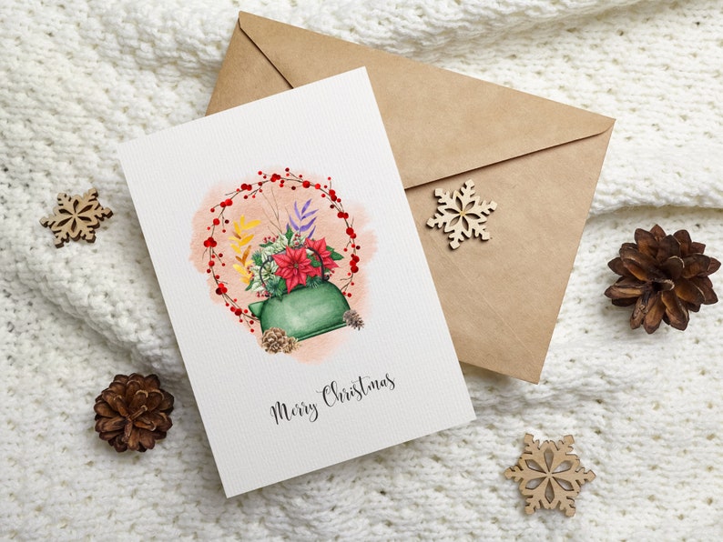 Watercolor Printable Christmas Card, Holiday Christmas Greeting Card ...