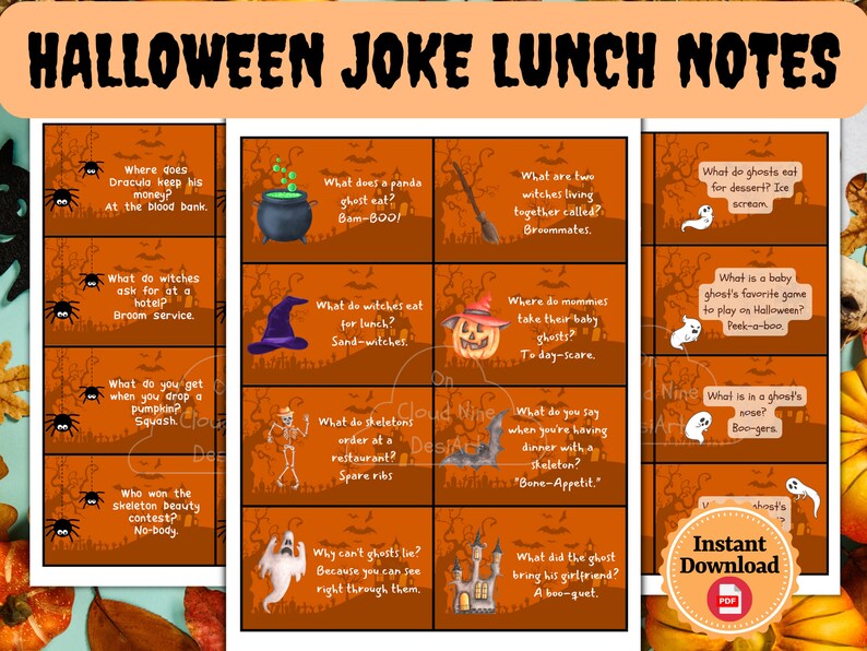 Halloween Lunchbox Notes for Kids, Printable Halloween Lunchbox Jokes ...