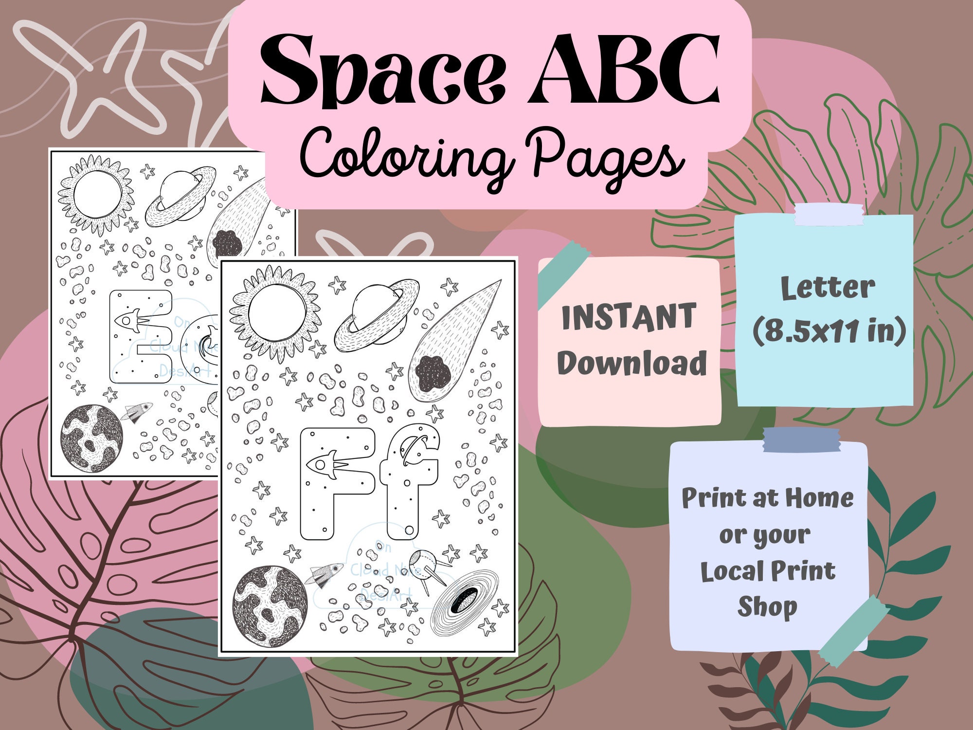 Kids ABC Coloring Pages, Space Alphabet Coloring Workbook, Printable ...