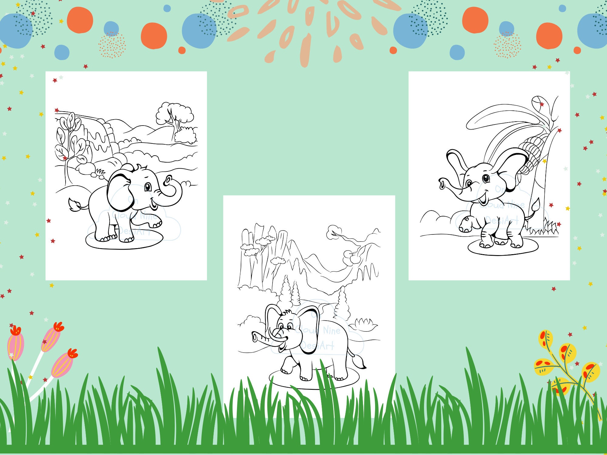 Elephant Coloring Pages, Cute Elephant Coloring Book for Kids, Elephant ...