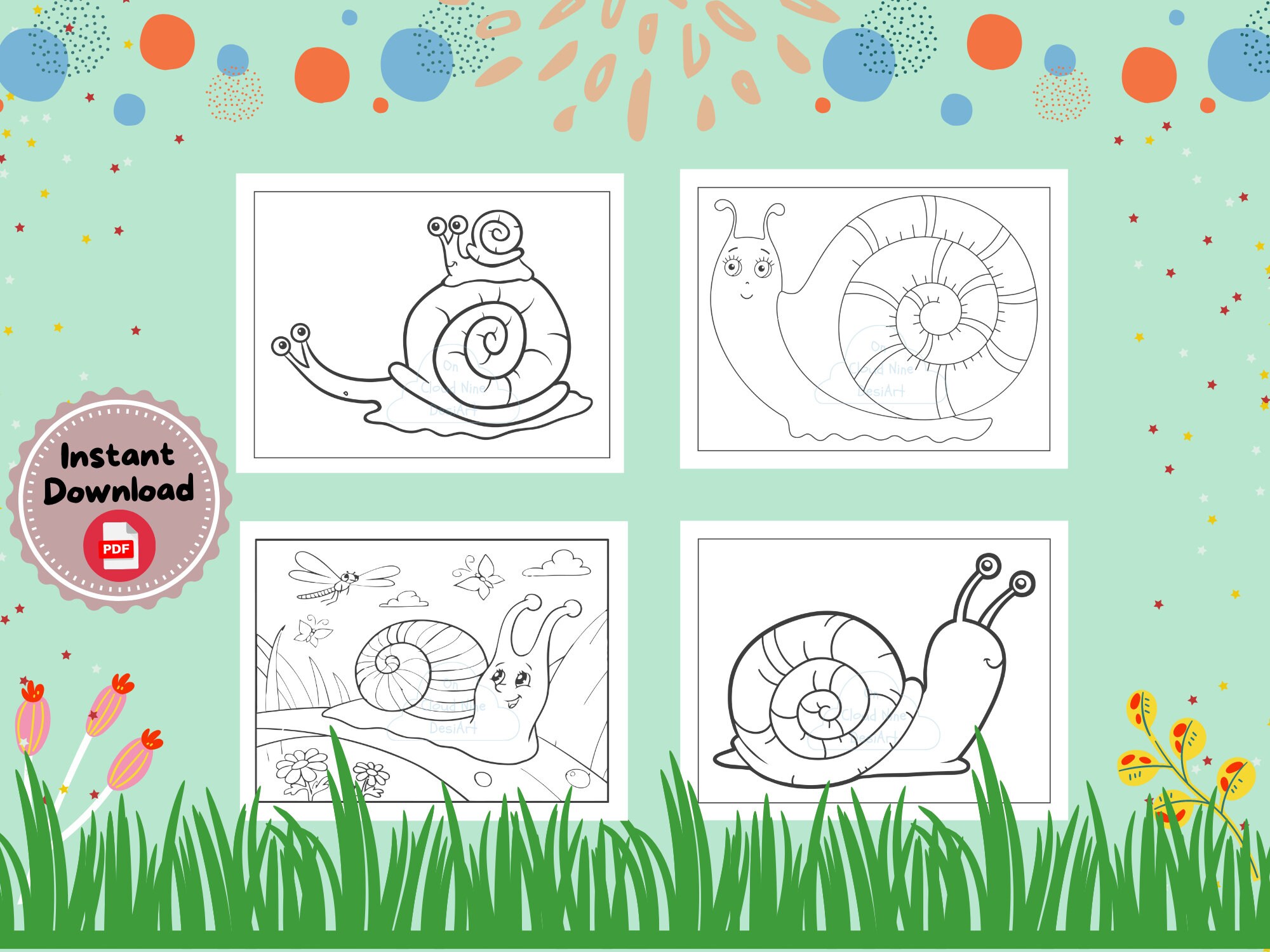Snail Coloring Pages, Snail Animals Coloring Book for Kids, Snail ...