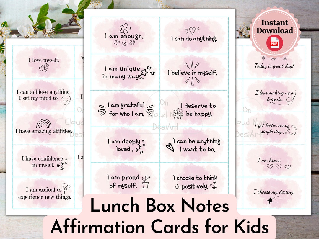Lunch Box Notes Girls, Printable Lunchbox Notes Kids, Pink Minimalist ...
