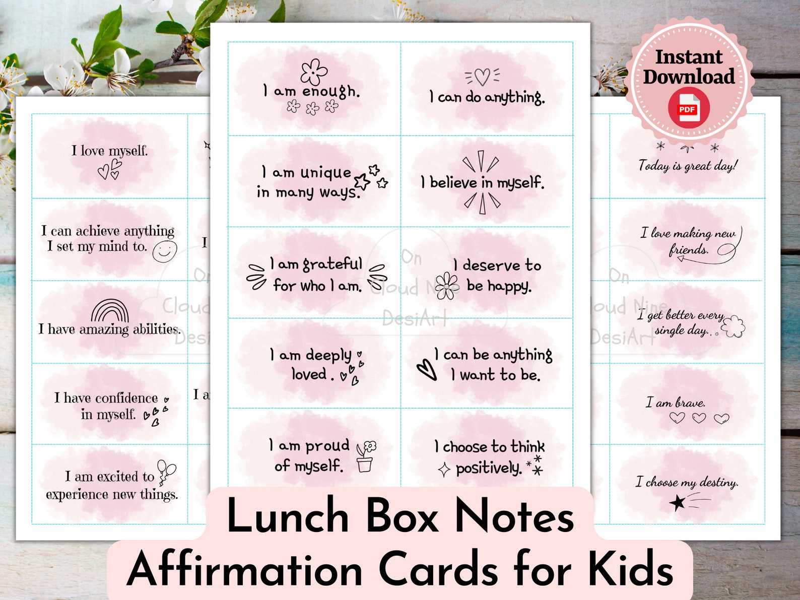 Lunch Box Notes Girls, Printable Lunchbox Notes Kids, Pink Minimalist ...